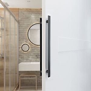 BARNSMITH 36" Barn Door Push Pull Handle,Heavy Duty Grade-304 Stainless Steel Square Commercial Door Handle,Entrance Entry Front Door Handle Office Handle Pull Set for Wood Door Glass Door,Black