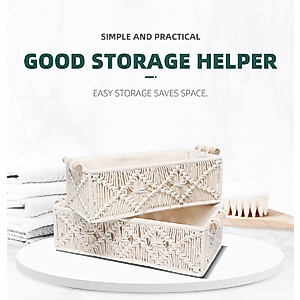 Storage Baskets Boho Decor Box Handmade Woven Decorative Countertop Toilet Tank Shelf Cabinet Organizer for Bedroom Nursery Livingroom Home, Set of 2, Ivory (lozenge)