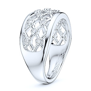 PRSTANI Sterling Silver 9mm Wide Grid Small Simulated Round Brilliant Cut Diamonds Wedding Band Cocktail Ring (9.5)