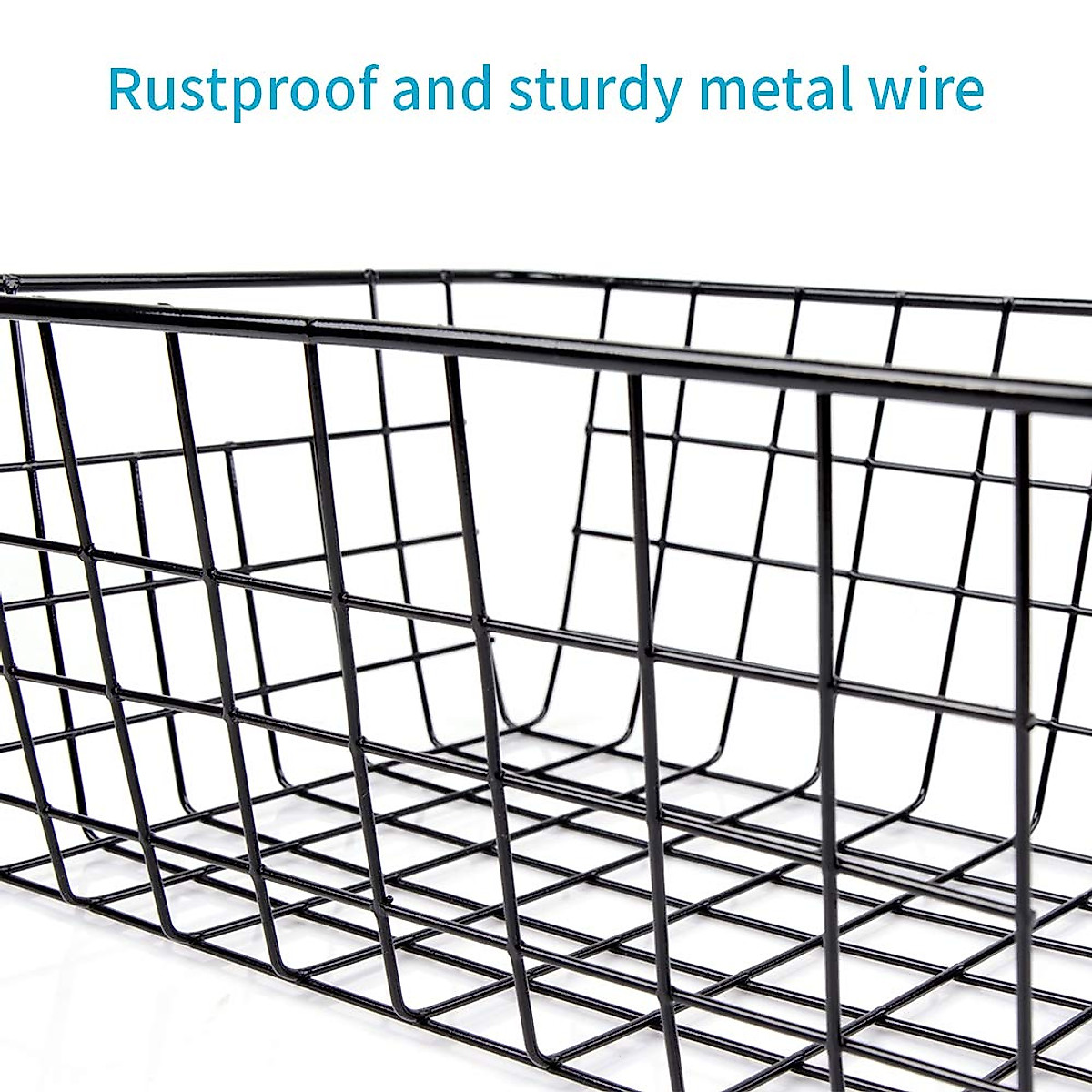 5PCS Wire Storage Baskets, Premium Metal Storage Organizer Basket, Small Size Metal Baskets for Home Office Kitchen, Black