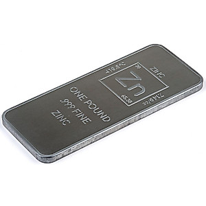 1 Pound .999 Pure Zinc Bar Bullion with Element Design - Unique Metals