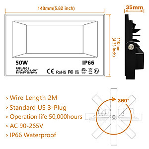 MELPO Led Flood Light Outdoor, 50W RGB Color Changing Landscape Lighting with Remote, Timing - 12 Colors - 4 Modes, IP66 Waterproof, US 3-Plug, (Pack of 2)