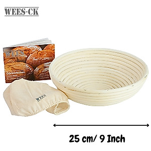 Handmade 9 Inch Bread Banneton Proofing Basket Round, Baking Bowl Dough Gifts for Professional and Home Backers, Proving Baskets for Sourdough with Linen Liner Cloth and User Guide