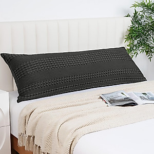 PHF 100% Cotton Waffle Body Pillowcase with Zipper, 1 Pack 20" x 54" Soft Skin-Friendly Pillow Sham, No Filling, Aesthetic Woven and Breathable Waffle Weave Body Pillow Cover for Bed, Black
