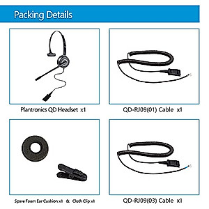TV Telephone-Headset Microphone Noise-Cancelling Headphone QD - Quick Disconnect Call Center Headset with RJ09 Cables Compatible with Polycom, Avaya, Yealink,Grandstream Phones