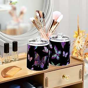 2 Pack Qtip Holder Dispenser for Cotton Ball Purple Butterfly Animal Cotton Swab Cotton Round Pads Clear Plastic Acrylic Jar Set Bathroom Canister
