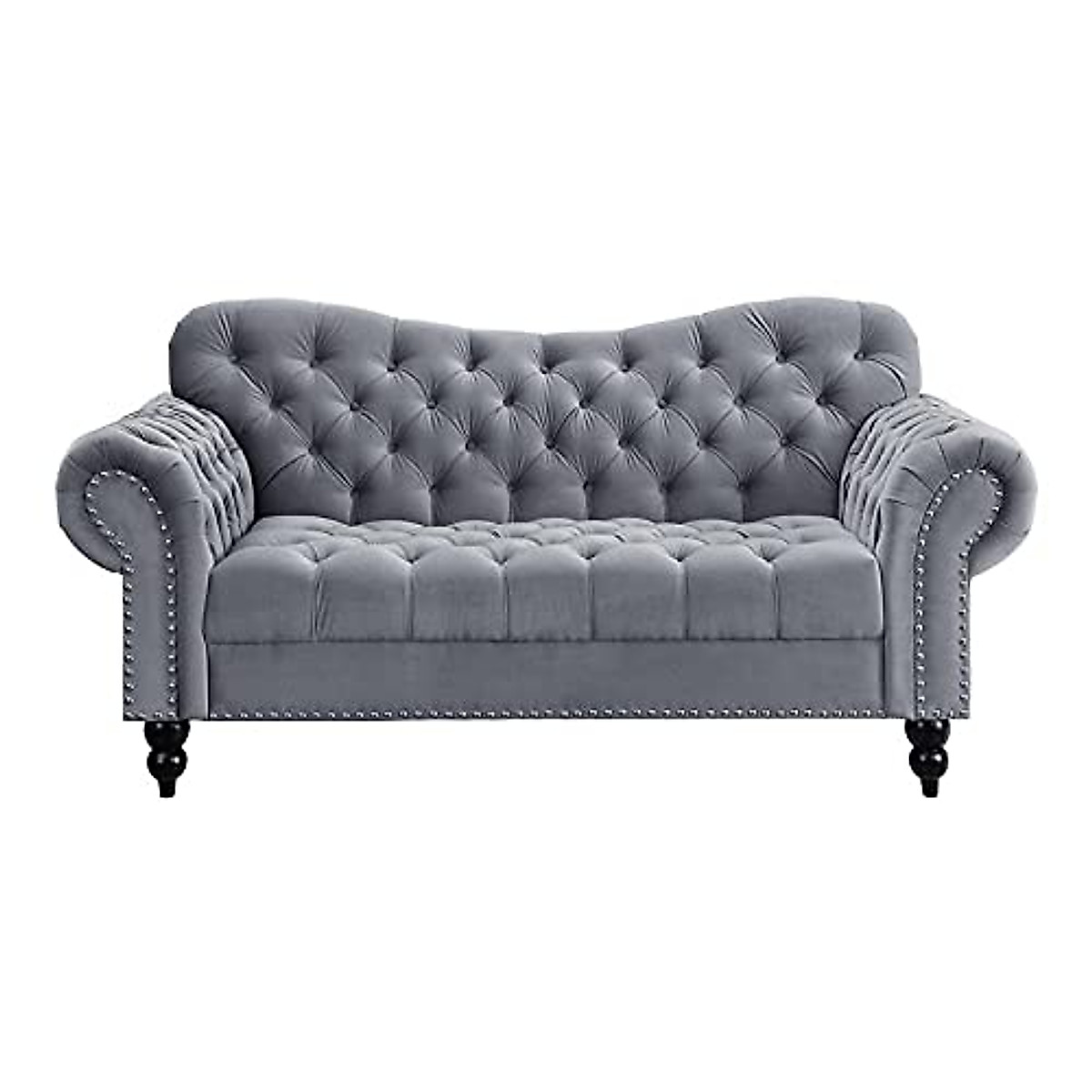 Lexicon Rosalie 72.5" Velvet Loveseat with Nailhead in Dark Gray