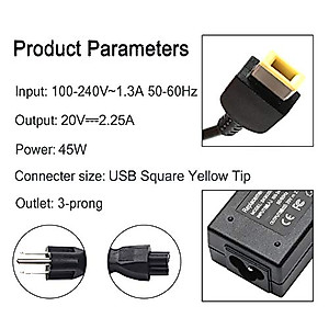 USB Tip 20V 2.25A 45W AC Adapter Laptop Charger for Lenovo ADLX45NLC3A ADLX45NCC3A ADLX45NDC3A ADLX45NCC2A ADLX45NLC2A 0B47030 0C19880 36200245 45N0289 45N0290