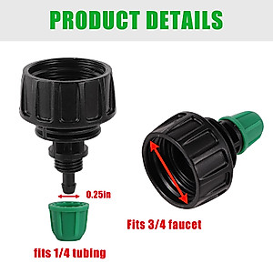 Garden Hose Adapter 3/4 to 1/4 Inch Drip Irrigation Tubing Connectors Lock Barbed Design 3/4 US Standard GHT Thread 5 Pack(3/4" to 1/4" Pipe Connector)