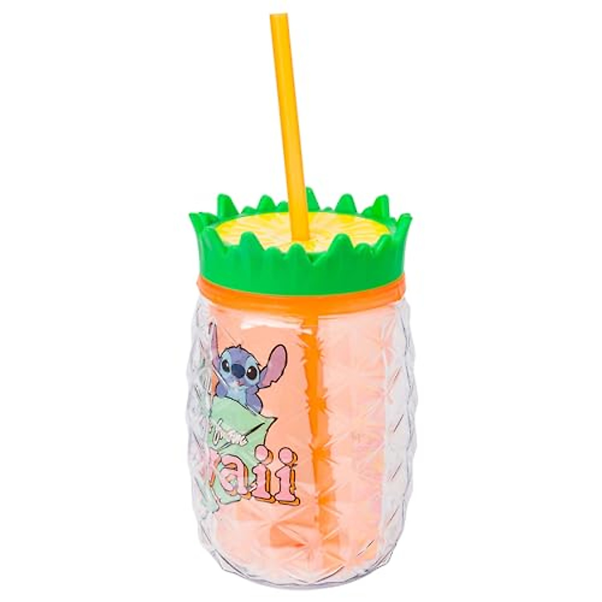 Silver Buffalo Disney Lilo and Stitch Greetings From Hawaii Featuring Scrump Pineapple Shaped Double Wall Tumbler, 16 Ounces