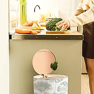 Small Trash Can with Lid Sage green ginkgo biloba leaves pale botanical seamless Floral Natural Waste Bin with Wood Legs Press Cover Wastebasket Round Garbage Bin for Kitchen Bathroom Bedroom Office