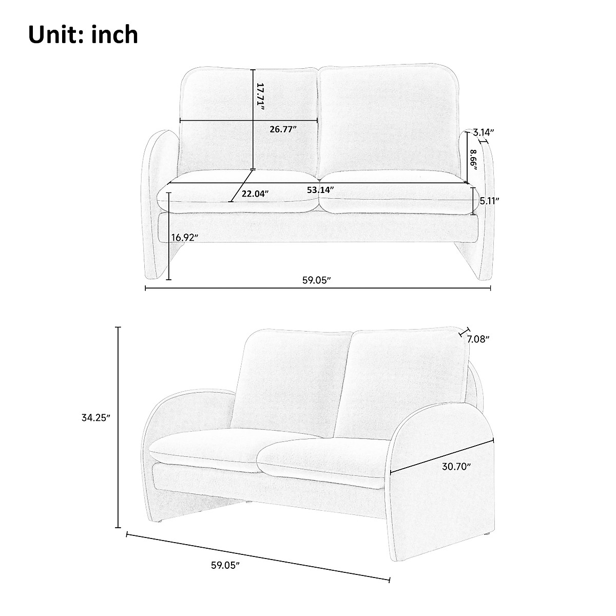 VnndeNest 59" Loveseat Sofa, Lambswool Sherpa Fabric Mid Century Modern Sofa, Upholstered Comfy Small Couches with Cushions & Armrest, 2 Seater Small Sofa for Small Spaces, Living Room, Bedroom, Green