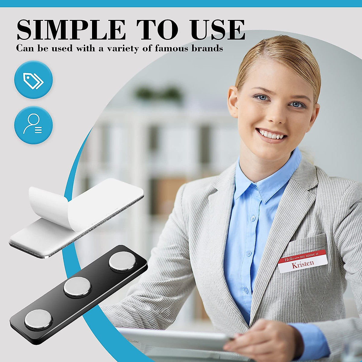 Macarrie 150 Packs Magnetic Name Tags Reusable Magnetic Name Badge Holder Metal ID Tag Magnet Backing with 3 Magnet Pins for Work and More