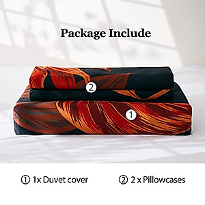 WRENSONGE Floral Duvet Cover King Size, 3 Pcs Black Red Flowers and Leaves Printed Comforter Cover with Zipper Corner Ties, Microfiber Duvet Cover Bedding Set for All Season, Soft, Breathable, Durable