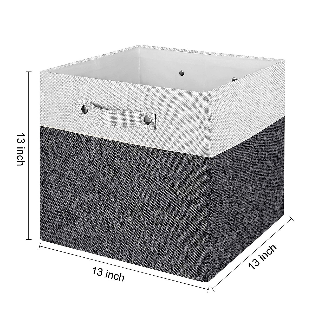 Vextronic Collapsible Cube Storage Bins, 13x13x13 Inch Fabric Large Storage Baskets with Handles, Foldable Storage Box for Closet Shelves, Toy Organizer and Clothes Storage (3 Pack, Grey & White)