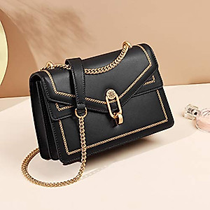 LAORENTOU Cow Leather Quilted Purse and Handbags for Women Satchel Shoulder Bags with Chain Strap, Ladies Chain Crossbody Bags (Black)