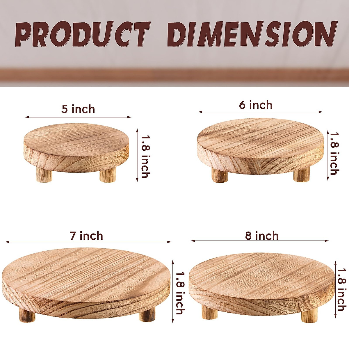 Geetery 4 Pcs Wooden Risers for Display Wood Pedestal Stand Mini Tray Stand Round Wooden Pedestal Holder Rustic Riser for Decor Tiered Tray Decor Home Kitchen, 4 Size(Light Brown)