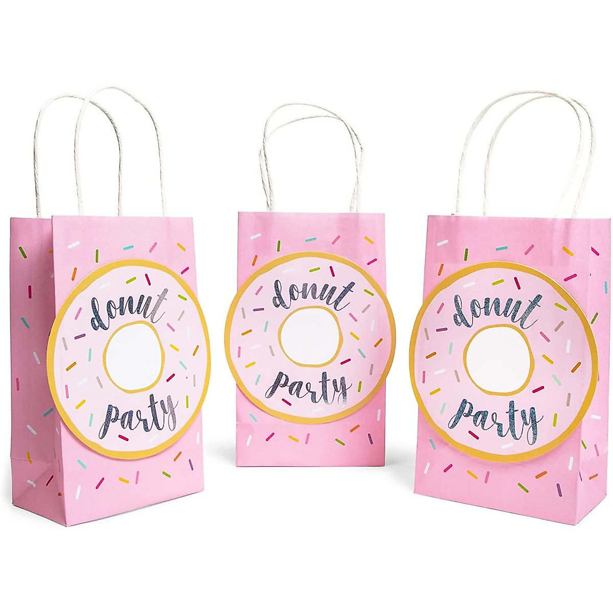 BLUE PANDA Donut Birthday Party Favor Bags (5.25 x 9 x 3.15 Inches, 24 Pack)