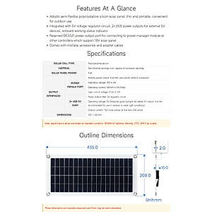 Waveshare Semi-Flexible Polycrystalline Silicon Solar Panel (18V 10W), Supports 5V Regulated Output