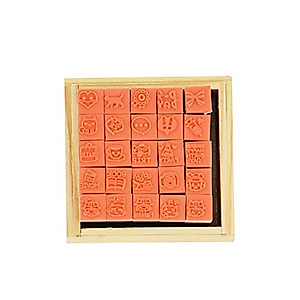 Wooden Rubber Stamps，Youkwer 25 Pcs Mini Cute DIY Diary Stamps Set with Wooden Box （Happy Life,Set of 25）