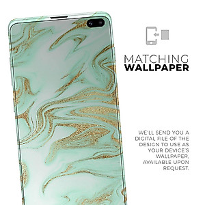 DesignSkinz Mint Marble & Digital Gold Foil V4 Protective Vinyl Decal Wrap Skin Cover Compatible with The Samsung Galaxy S20 (Screen Trim & Back Glass Skin)