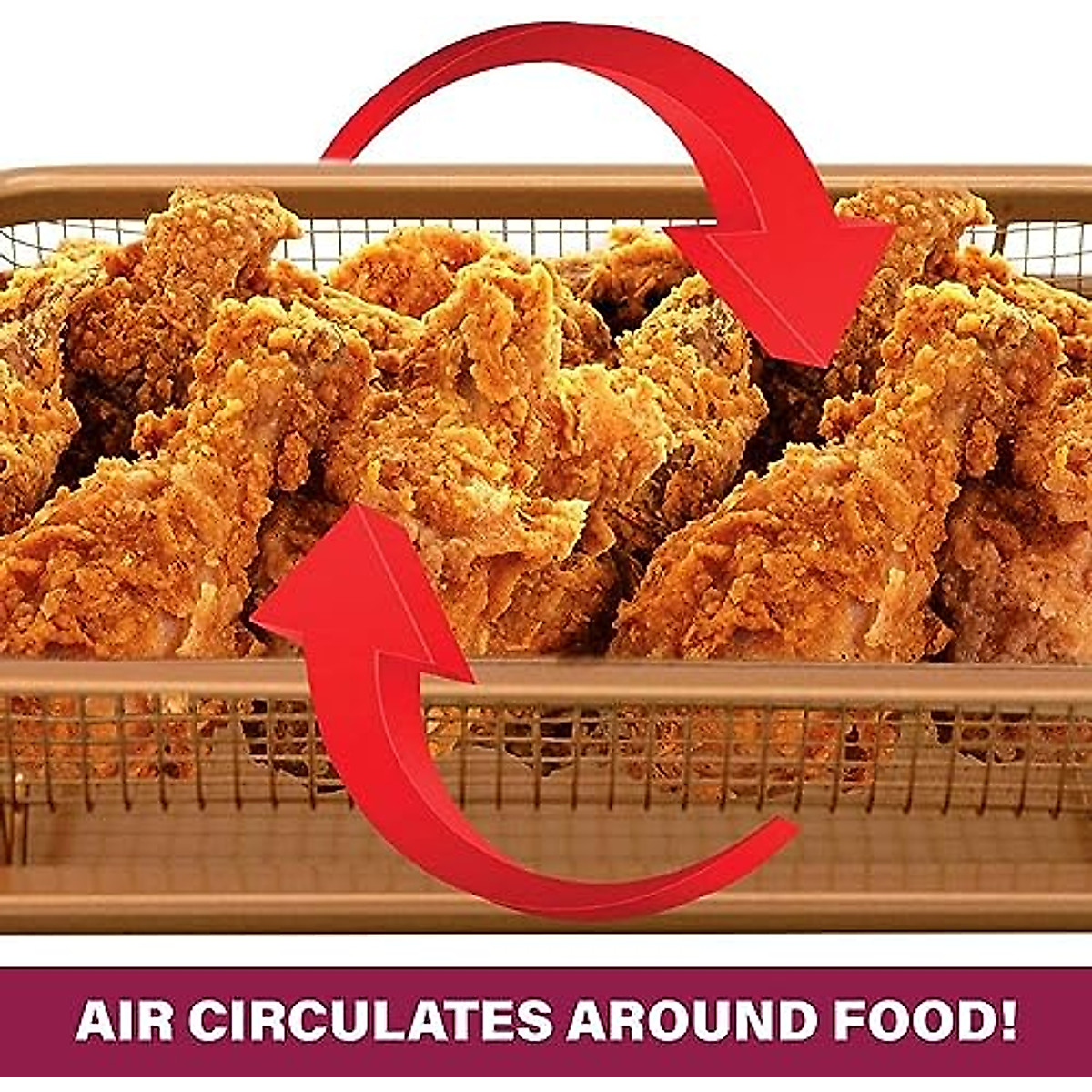 Gotham Steel Air Fryer Tray, 2 Piece Nonstick Copper Crisper Air Fry Basket For Convection Oven, Also Great For Baking & Crispy Foods, Dishwasher Safe – Large, 12.5” x 9”