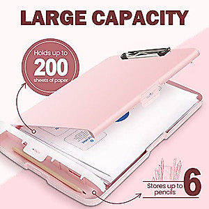 SUNEE Heavy Duty Plastic Clipboard with Storage and Pen Holder, Pink Enclosed Clipboard Box for Nurse, Driver, Contractor, Teacher