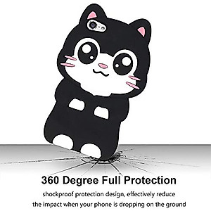 YONOCOSTA Cute iPod Touch 7 Case, iPod Touch 6 Case, iPod Touch 5 Case, Funny Kawaii 3D Cartoon Big Eye Black Cat Kitty Animals Soft Silicone Shockproof Cases Cover for Kids Child Girls Women