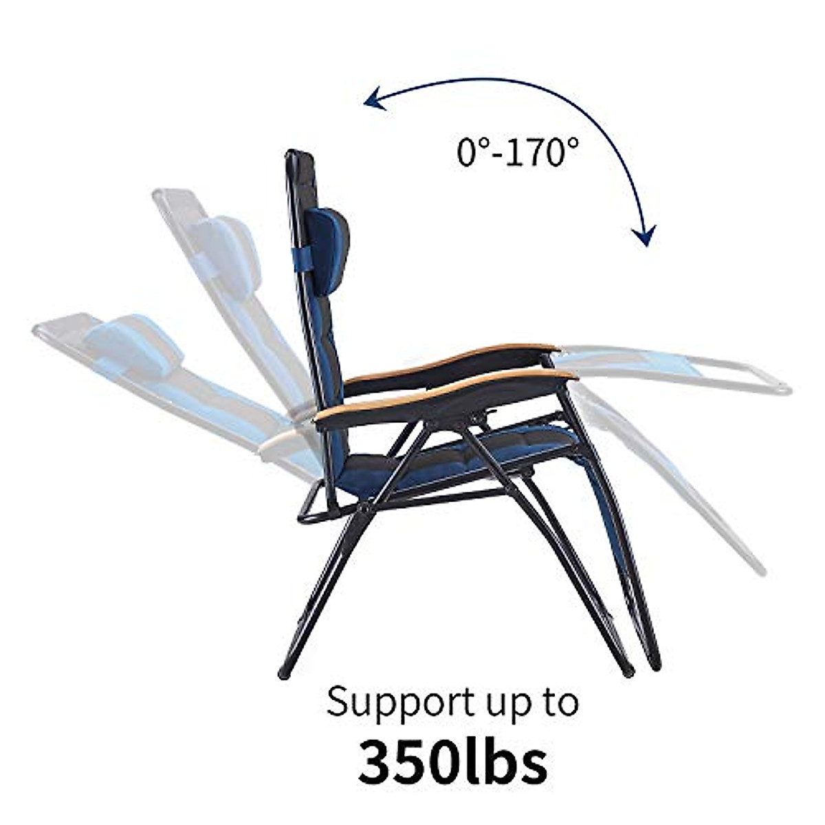 VICLLAX Oversize Padded Zero Gravity Chair Patio Lounge Chair with Cup Holder for Outdoor Beach Pool, Black&Dark Blue