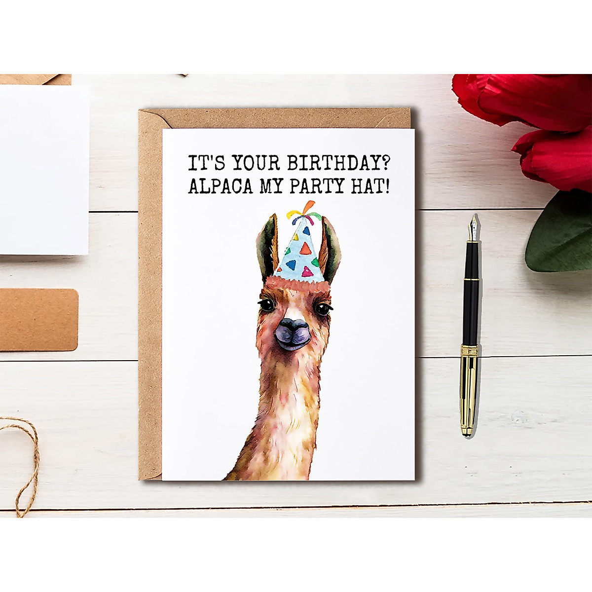 OystersPearl It's Your Birthday Alpaca My Party Hat - Birthday Card - Alpaca Card - Greeting Card - Funny Happy Birthday Card - Watercolor Alpaca Card