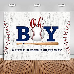 Mocsicka Baseball Baby Shower Backdrop Sports Oh Boy Baseball Baby Shower Party Decoration A Little Slugger is on The Way Baby Shower Background (8x6ft(96x72 inch))