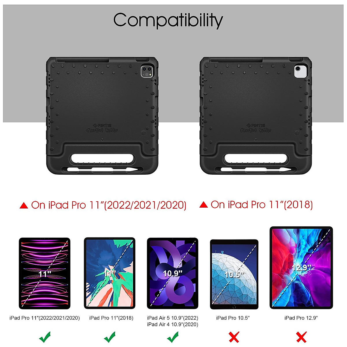 Fintie Case for iPad Air 5th / 4th Generation (2022/2020) 10.9 Inch, iPad Pro 11" (4th/3rd/2nd Gen)- Kiddie Lightweight Shockproof Kids Friendly Stand Cover, Pencil Holder, Black