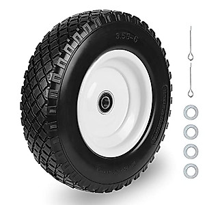 12" Solid Flat Free Tires and Wheels 1 Pac, 3.50-6 Rubber Tire Replacement Axle Bore Hole, Air less Wheel for Hand Truck/Trolley/Garden Cart/Lawn Mower/Wheelbarrow, 1Pack, Black