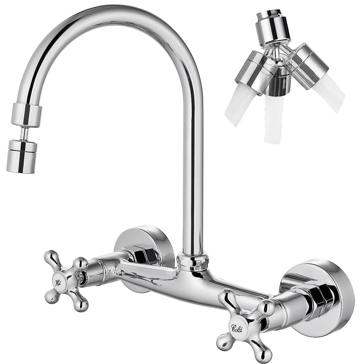 Airuida Wall Mount Bathtub Faucet Chrome Polish with Handheld Shower Chrome Polish Wall Mount Kitchen Sink Faucet 8 Inch Center
