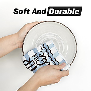 Artoid Mode Buffalo Plaid Stripes Anchors Lake Summer Kitchen Towels Dish Towels, 18x26 Inch Seasonal Decoration Hand Towels Set of 4