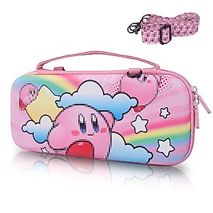 TIKOdirect Carrying Case for Nintendo Switch & OLED Mode, Cute Portable Travel Bag in Newest Updated Design of Pink Interior with an Adjustable Shoulder Strap, Pink Kirby