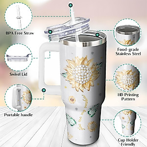 Ksoemar 40 Oz Auntie Cup with Handle and Straw, Double Wall Stainless Steel Auntie Mugs, Insulated To My Aunt Coffee Travel Mug, Aunt Cup Gifts Ideas for Birthday, Mothers Day, Christmas