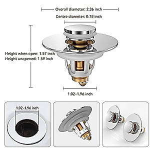 Sink Plug, 1.02-1.96 inch Universal Pop-Up Valve Sink Drain Plug Full Metal Plug with Anti Clogging Strainer and 2 Seals for Sinks and Washbasin with Drain Hole Diameter (G1125)