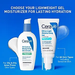 CeraVe Ultra-Light Moisturizing Gel, Hydrating Gel Face Moisturizer with Ceramides, Niacinamide, Hyaluronic Acid, Fragrance Free, Oil-Free, Weightless Mattifying Moisturizer, 1.75 FL Oz