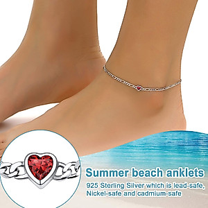 SILVERCUTE April Birthstone Ankle Bracelet 925 Sterling Silver 3mm Chain for Barefoot Figaro Anklets for Women, 8.5"-10.5"