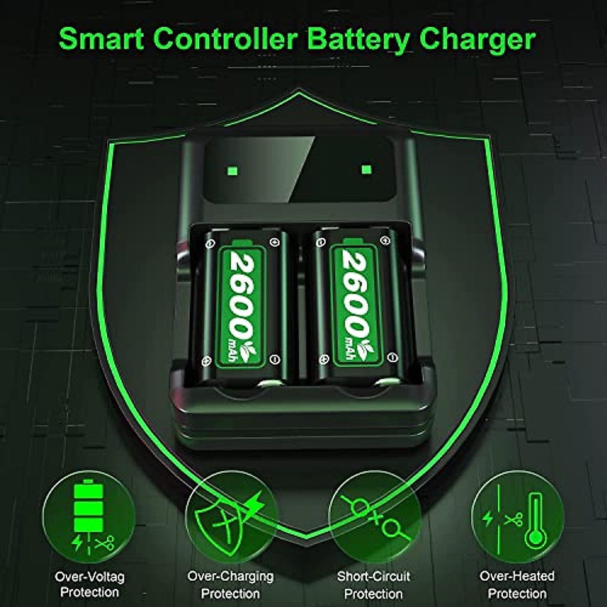 SWANPOW Fast Charging 2x2600mAh Controller Battery Pack with Charger Station for Xbox One/Xbox Series X/Xbox Series S/Xbox One X|S High Capacity Rechargeable Battery Pack for Xbox Accessories