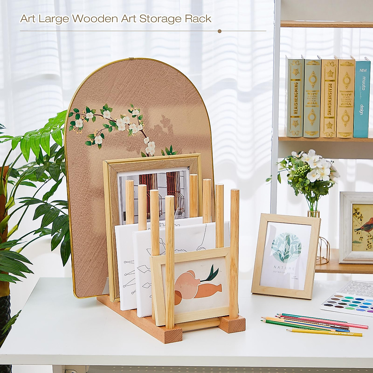 Ctosree 2 Pcs Wood Art Storage Rack Art Drying Rack Display Canvas Storage Canvas Rack Art Storage Holder Stand for Drawing Canvas Board Panel Print Matter Paper Pad Backing Plate, 8.3 x 15 x 13.7 in