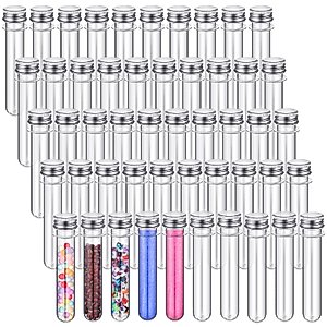 45ml Plastic Test Tubes Transparent Clear Bath Salt Tubes 25x140mm Cylindrical Aluminum Lid Plastic Vials for Candy Spice Dried Flower Storage Container Decor House Scientific Experiment(120 Pcs)
