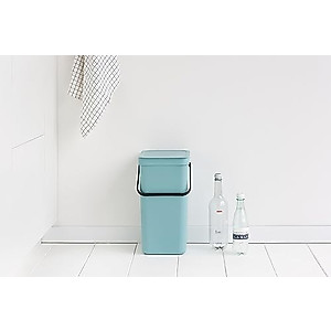 Brabantia Sort & Go Kitchen Recycling Can (4.2 Gal / Mint) Stackable Waste Organiser with Handle & Removable Lid, Wall/Cupboard Mounting