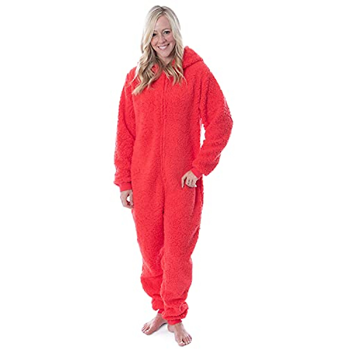 MJC International Sesame Street Adult Elmo Sherpa Union Suit Costume Pajama For Men Women (Large), Elmo Red