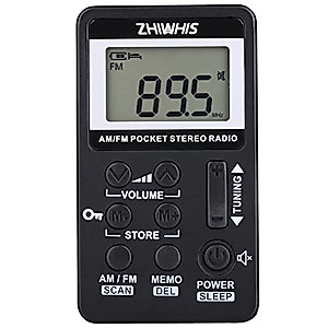 ZHIWHIS Portable Radio, AM FM Receiver with Sleep Timer, Rechargeable Stereo Radios with Digital Clock, DSP Tuner with Preset Function Pocket Walkmen for Walking Travel