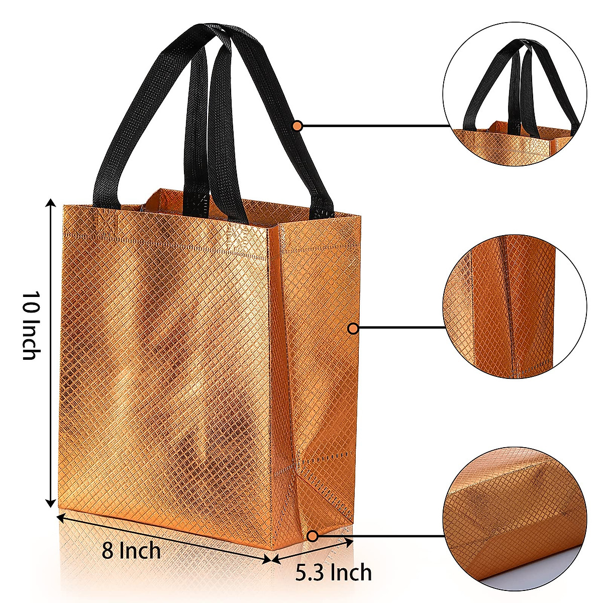 Nicunom 60 Pack Reusable Gift Bags, Grocery Bags Tote Bags Bulk Gold Glossy Party Favor Bags Gift Bags for Present Birthday Bridal Shower Wedding Easter Mother's Day, 8" x 10"