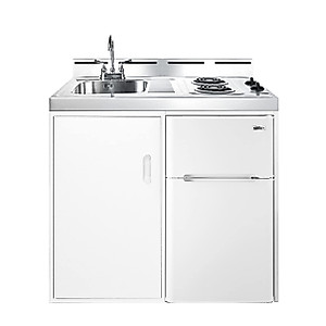 Summit Appliance C39EL 39" Wide All-In-One Kitchenette, 2-Burner Cooktop, 2-Door Refrigerator-Freezer Included, Sink And Faucet, 115V Operation with Pre-Installed Cords