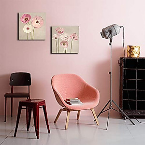 Gardenia Art - Pink Flowers Modern Canvas Wall Art 12x12 inch,2 Pcs, Stretched and Framed