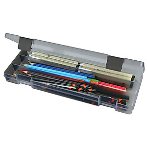 ArtBin 6900AB Pencil Utility Box, Art & Craft Organizer, [1] Divided Storage Box for Pens, Pencils, Markers, Paint Brushes, etc., Translucent Charcoal